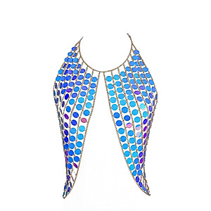 Ingemark Sexy Harness Waist Bikini Chain Bra Body Chain Shoulder Necklace for Women Gold Silver Sequin (Acrylic Colorful Sequin)