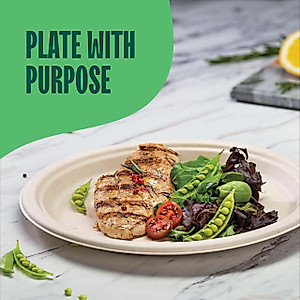 Paper Plates, 100% Compostable Heavy Duty Disposable 10 Inch Plate - [125-Pack] - {PFAS-Free} - {BPI Certified} Eco-Friendly, Biodegradable Bagasse