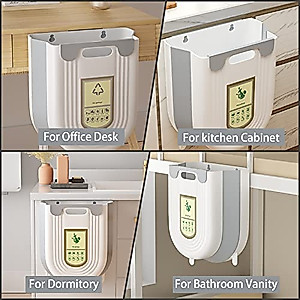 SHAIDOJIO Hanging Kitchen Trash Can, Collapsible Trash can for Kitchen, Wall Mounted Foldable Small Garbage Can Compost Bin, 2.6 Gallon Under Sink Waste Bin for Cabinet/Bedroom/Car/Bathroom (Grey)