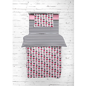 Bacati - 100% Cotton Percale Fabrics Nap Mat with Pillow for Toddler Girls, Measures 50 x 20 x 1.5 Inches, Ideal for Daycare and Preschool, BPA-Free (Elephants, Pink/Grey)