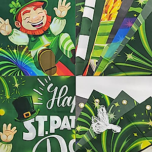 JKQ Happy St. Patrick's Day Backdrop Banner 71 x 43 Inch Large Size Saint Patrick's Day Background Banner Shamrock St. Patty's Day Party Decorations Irish Lucky Day Indoor Outdoor Photo Booth Props