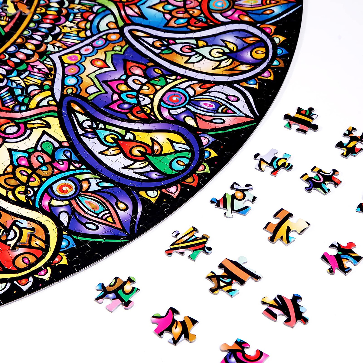 Bgraamiens Puzzle-Mandala Petals-1000 Pieces Round Puzzle Color Challenge Jigsaw Puzzles for Adults and Kids(Mandala Petals)