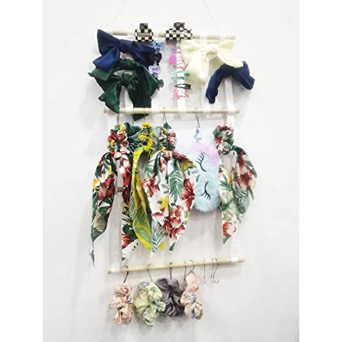 BetterJonny 1Pc Headband and Bow Holder for Girls Hair Bows, White Hanging Baby Headbands Storage Organizer with 30Pcs Stainless Steel Hooks Headband Holder for Room,Door,Wall