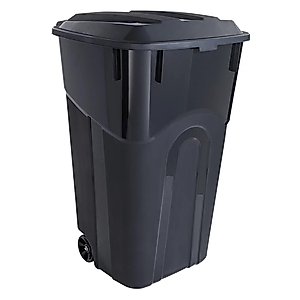 DAMEINV 32 Gallon Wheeled Heavy Duty Plastic Garbage Can, Attached Lid, Black