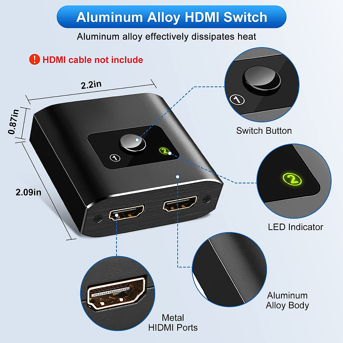 HDMI Splitter 4K HDMI Switch-Tekholy Aluminum Bidirectional HDMI Splitter 1 in 2 Out, HDMI Switcher Supports 4K 3D 1080P for Xbox PS5/3/4 Fire Stick Roku Blu-Ray(HDMI Cable NOT Include)