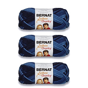 Bernat Softee Chunky Yarn Super Bulky #6, Denim Ombre, 3 Skeins