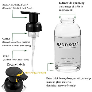 rejomiik Foaming Soap Dispenser Thick Glass Foam for Bathroom or Kitchen Sink, 12.7 oz Clear Pump Bottles for Hand soap, Body Wash, Black 2 Pack