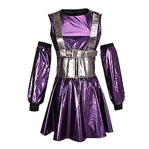 Quenny Halloween Lady Ariana Grande Cosplay Costumes,Masquerade Party Purple Stage Show Dresses,Game Anime Dress Up Costumes.(Purple,X-Large)