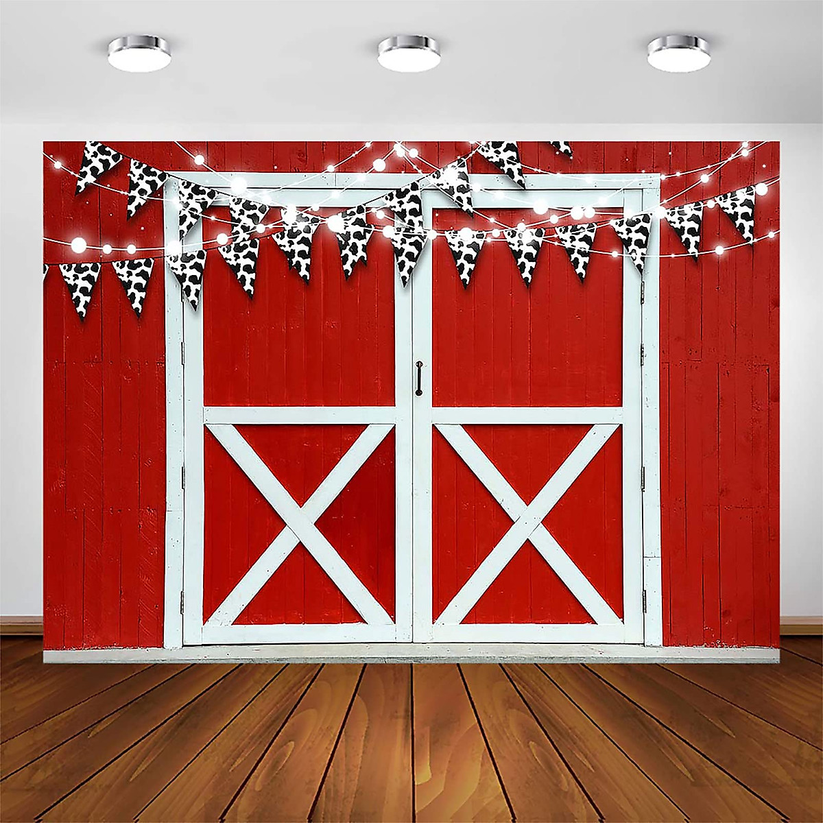 Avezano Farm Party Decorations Farm Barn Door Backdrop Farm Animals Theme Birthday Party Banner Rustic Farm Photography Props Photo Background Baby Shower Party Supplies (Red, 7x5ft)