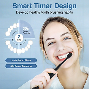 MOPIKO Electric Toothbrush for Adults,Travel Toothbrush Kit,Rechargeable Sonic Electric Toothbrushes with Travel Case and 4 Brush Heads,6 Modes,Cordless Fast Charge,Smart Timer (Black)