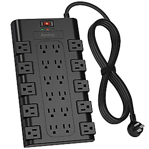 Power Strip Surge Protector, SUPERDANNY 22 AC Multiple Outlets, 2100 Joules, 1875W/15A, 6.5Ft Flat Plug Heavy Duty Extension Cord for Home, Office, Dorm, Gaming Room, Black