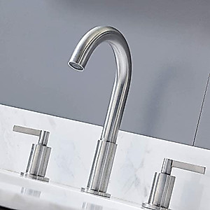 KINGO HOME Widespread 3 Hole Bathroom Faucet Brushed Nickel, Modern 8 inch 2 Handle Bathroom Sink Faucet for Vanity Faucets with Pop Up Drain and Supply Lines