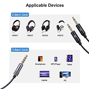 Arzweyk Male to Male Headphone Extension Cable, 3.5mm to 2.5mm Black Replacement AUX Extension Cord, 1.2M/4FT Audio Cable Compatible with Sennheiser HD447 HD437 HD202 HD212 Headset for ISO Android