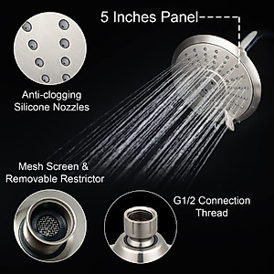 JDO Shower Head, High Pressure Rain Showerhead, 5 Spray Settings, Luxury Bathroom Shower Heads with Adjustable Angles, Anti-Clogging Silicone Nozzles