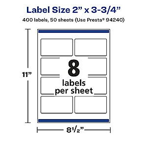 Avery Glossy White Rectangle Labels with Sure Feed, 2" x 3.75", 400 Glossy White Labels, Print-to-The-Edge, Permanent Label Adhesive, Laser/Inkjet Printable Labels