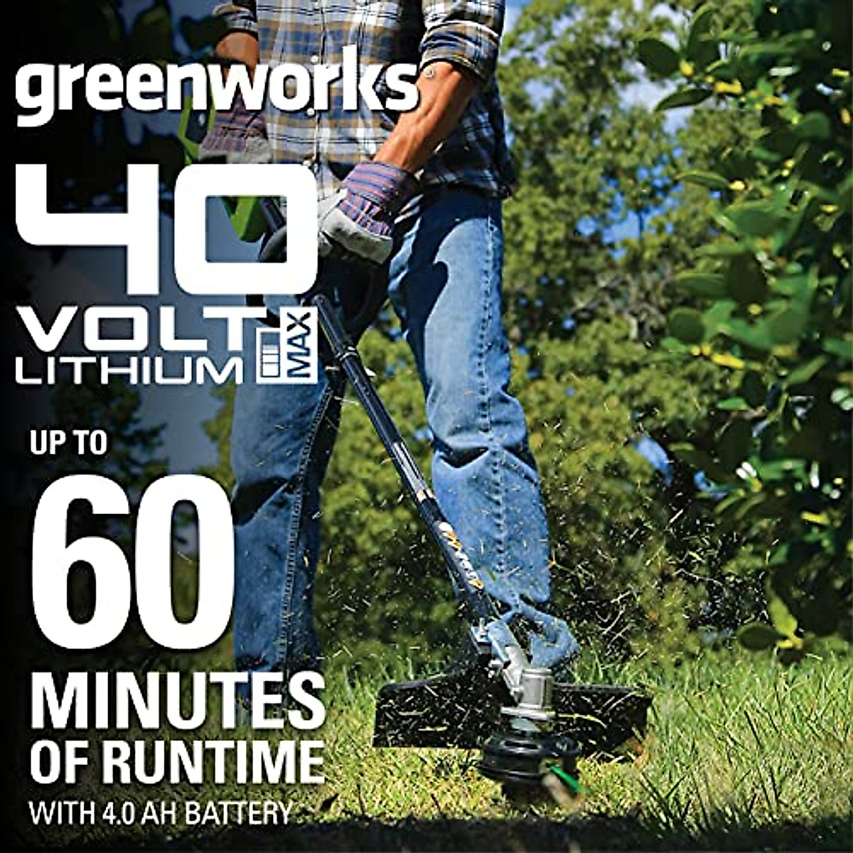 Greenworks 40V 14" Brushless Cordless (Attachment Capable) String Trimmer, 4.0Ah Battery and Charger Included