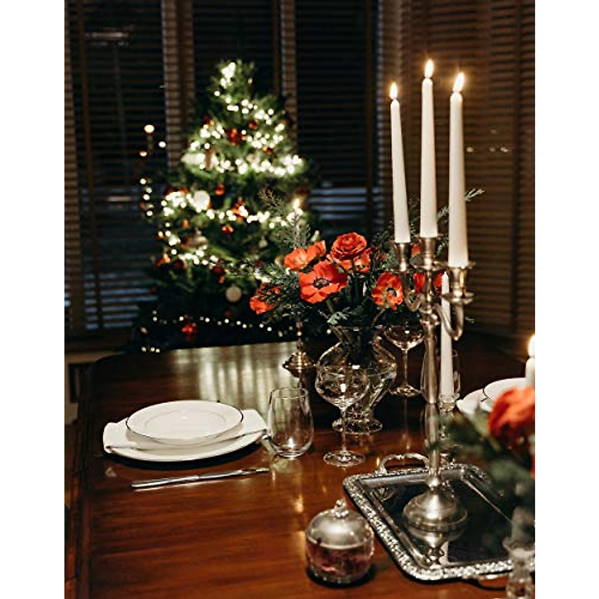 Hyoola Tall Taper Candles - Tapered Candles - White Dripless Candle Sticks - 8 Inch (20cm) - 7 Hour Burn Time (30-Pack)