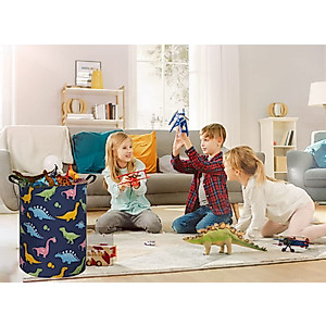 ESSME Kids Dinosaur Laundry Basket Dinosaur Storage Bin Collapsible Canvas Waterproof Coating Boys hamper for Toy Bins,Baby hamper,Boys Room Decor(Navy Blue dinosaur)