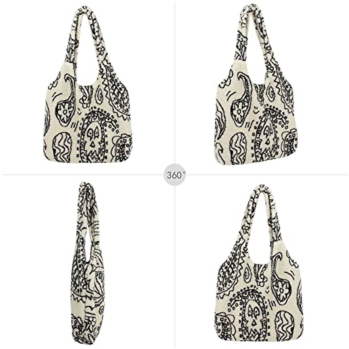 ZLM BAG US Plush Shoulder Handbag Retro Ethnic Style fluffy Tote Handbag Large faux Lamb Wool Shopping Bag