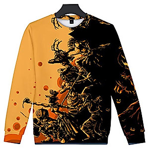 Thenlian Mens Casual Scary Halloween Lover 3D Print Party Long Sleeve NOhoodie Top Blouse(L, Brown)