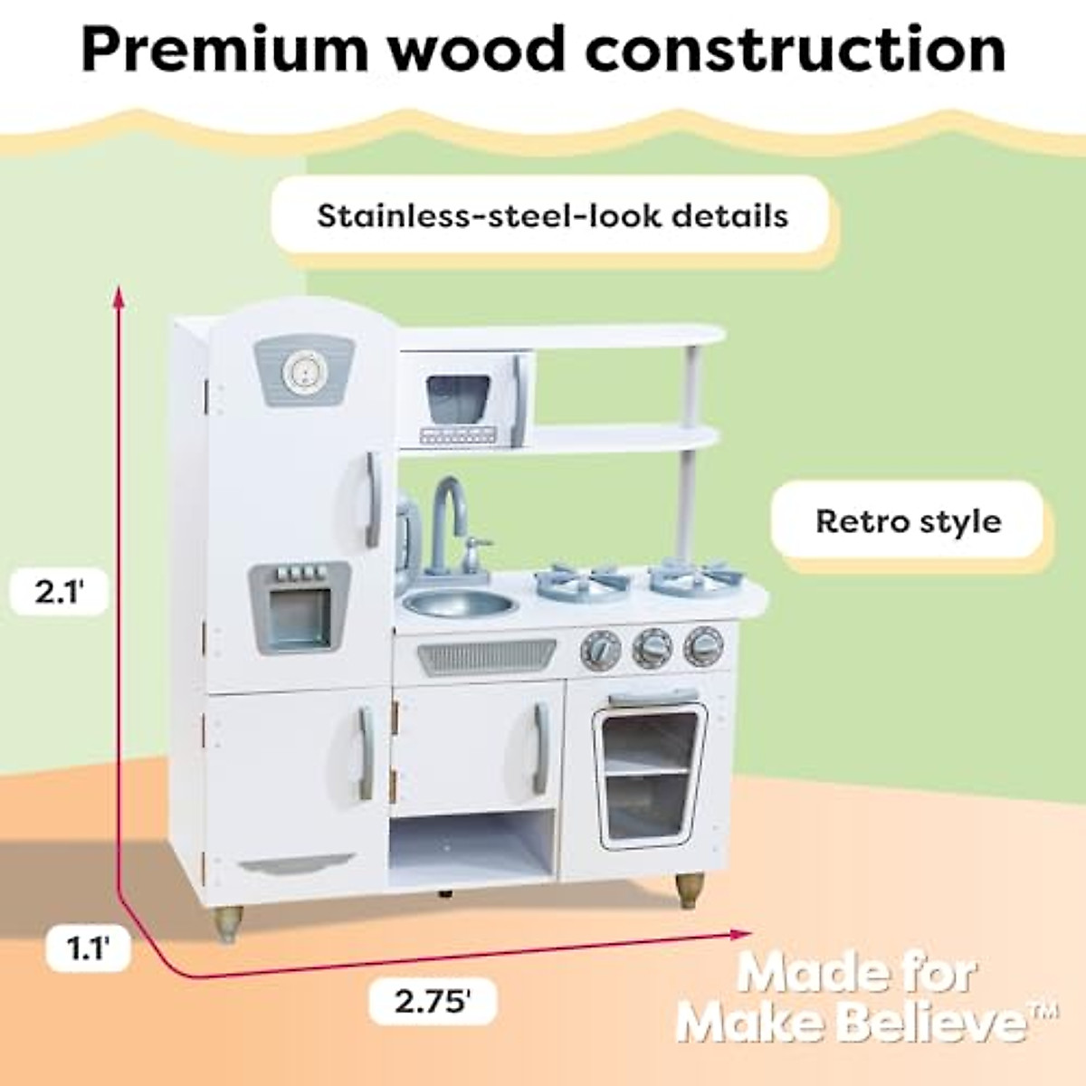 KidKraft Vintage Wooden Play Kitchen with Pretend Ice Maker and Play Phone, White