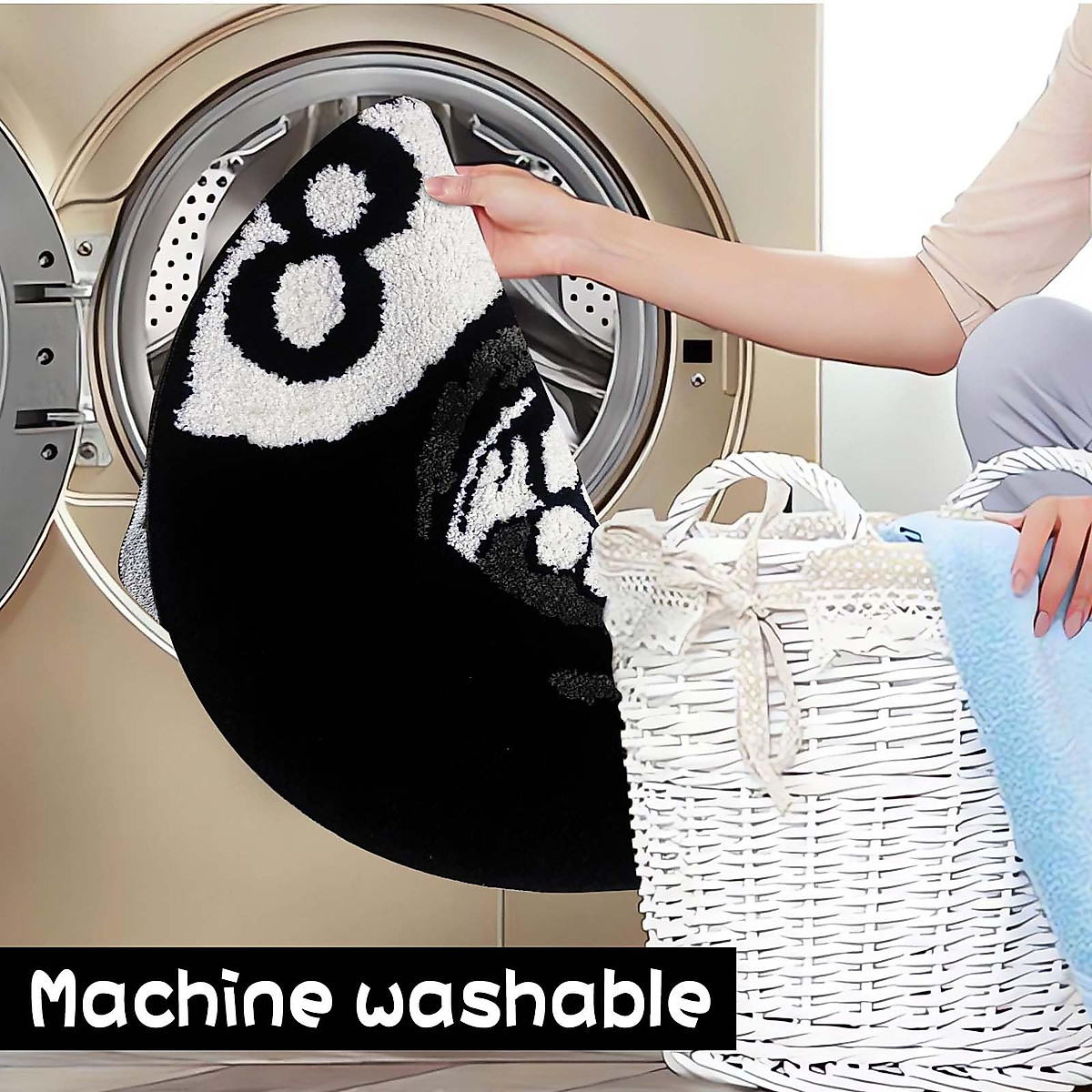 HYPEECE Angry 8 Ball Rug, 32" Cool Rugs 8 Ball Hypebeast Rug, Black Round Rug for Bedroom, Flocking Soft Aesthetic Rug for Living Room Decor, Y2k Rug, Hypebeast Room Decor (32"x32")