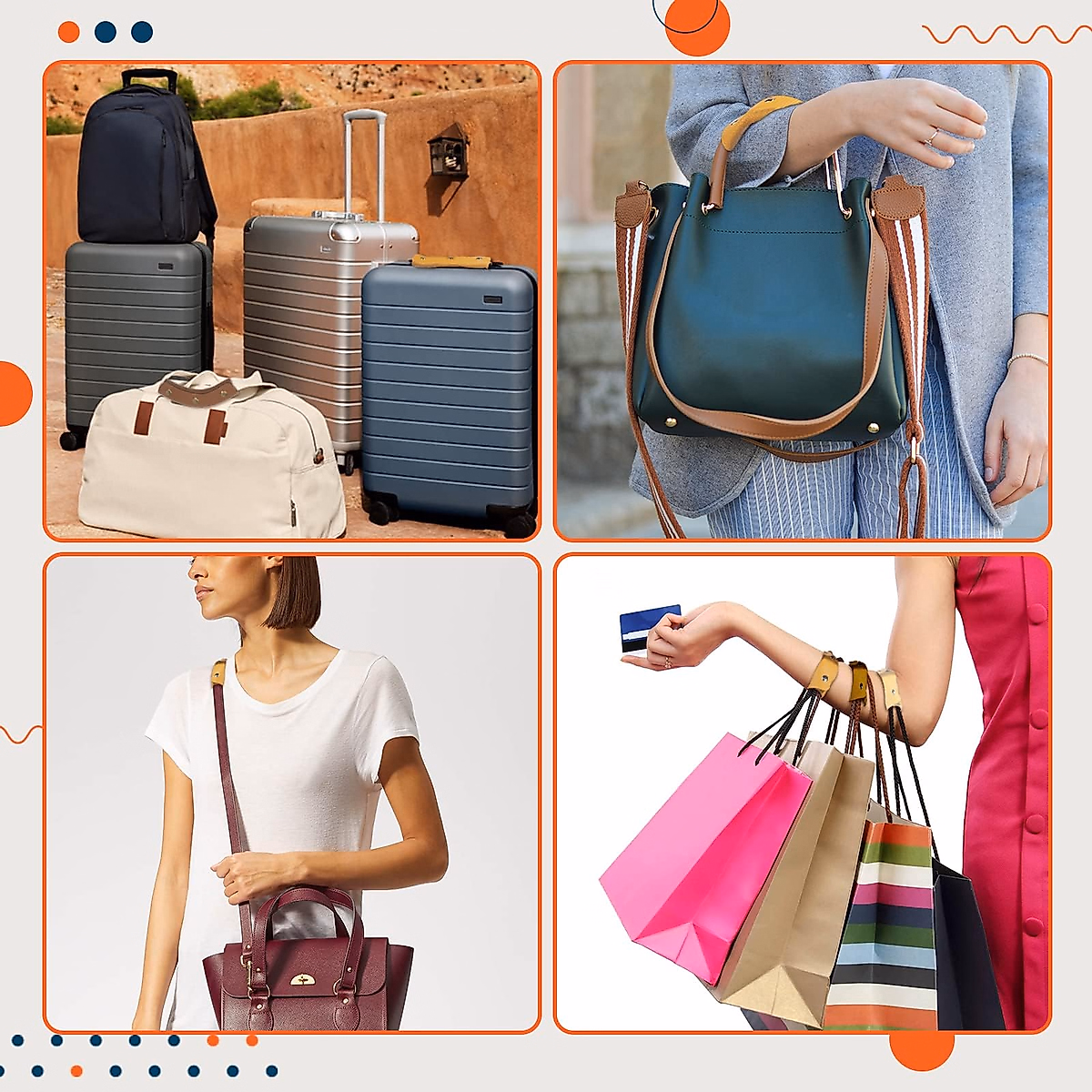 IUAQDP 2 Pieces Handbag Handle Leather Wrap Cover, Luggage Bag Grip Protector Saddle with Brass Clasp, Soft Purse Strap Pad Identifier for Shopping Bag Travel Bag Suitcase Tote Bag Wallet, Black