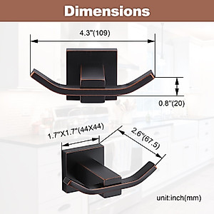 WOWOW Towel Hooks for Bathrooms Oiled Rubbed Bronze, SUS304 Stainless Steel Coat Hook, Bathroom Robe Towel Holder, Heavy Duty Robe Hooks, Bathroom Double Towel Hooks for Coats, sponges, Wall Mount