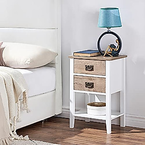 VECELO Nightstands Set of 2 End/Side Tables for Living Room Bedroom Bedside, Vintage Accent Furniture Small Space, Solid Wood Legs, Two Drawers, White & Oak