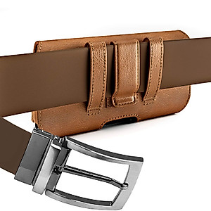 DeBin Case for Large iPhone Plus, Pro Max Cell Phones, Samsung Galaxy S24+ Plus 5G to S10+ Plus Smartphones – Cellphone Belt Holder Clip Holster Carry Pouch Man Women (Fits Phone with Case on) Brown