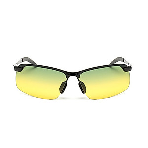 Runspeed Men's HD Day Night View Driving Glasses Polarized UV400 Anti-Glare Rain Day Night Vision Cycling Nighttime/Day Safty Sunglasses (Black)