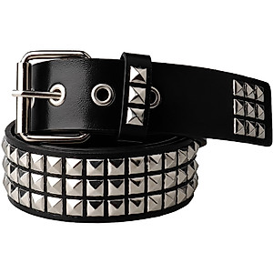 RUILAIBO Studded Belt Metal Punk Rock Rivet Belts for Women/Men Grommet Pyramid Goth (M for 34-39'')