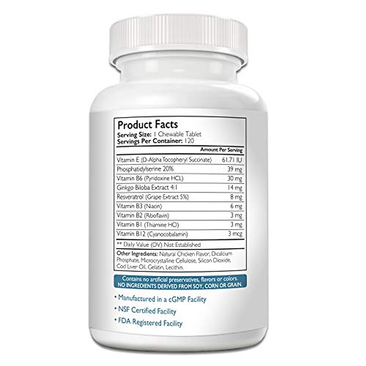 Nutrition Strength Cognitive Support for Dogs, Promotes Dog Brain Health, Mental Support for Old Dogs, Supplement for Dogs with Cognitive Difficulties, 120 Chewable Tablets