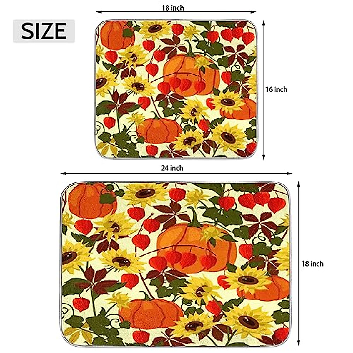 Dish Drying Mat for Kitchen Counter 16x18 Drying Rack Pad Absorbent Microfiber Reversible Kitchen Accessories Fall Pumpkin Sunflower