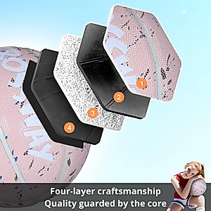 MAIBOLE Outdoor Basketball Composite Leather Size-6 – Women's Basketballs Indoor Ultra-Grip Excellent Bounce Durable with Pump Pink