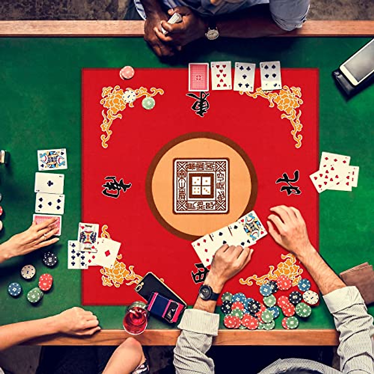 2 Pcs Universal Mahjong Mat, Mahjong Table Cover Slip Resistant Mat Table Reduction Mahjong Pad for Game, 30.7 x 30.7 Inches (Blue, Red)