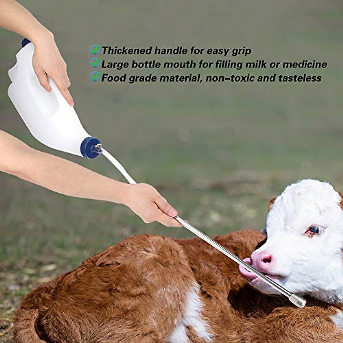 Yosoo Calf Bottle Feeding, Stainless Steel Farm Animals Calf Cow Feeding Tube Milk Bottle Feeder Calf Drinking Bottle Water Milk Bottle Accessory(4L)