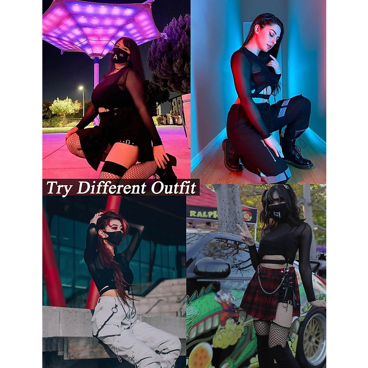 Avidlove Long Sleeve Mesh Crop Top Sheer Tops for Women See Through Shirt Black M