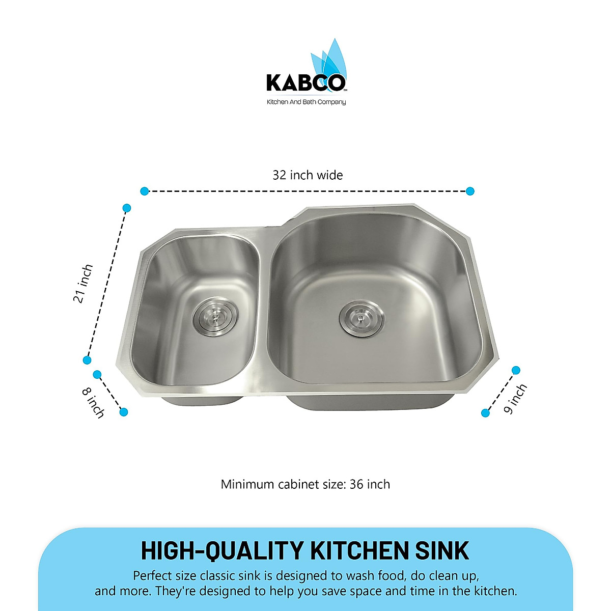 KABCO Staineless Steel Classic Kitchen Sink, Extra Thick 18 Gauge Undermount Rust, Sound and Heatproof Sink (UD113RSSG)