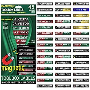 Ultimate Magnetic Tool Box Organizer Labels (Green edition) organize boxes, drawers & cabinets “Quick & Easy”, fits all brands of ‘Steel’ tool chest Craftsman, Snap-on, Mac, Matco & Cornwell …