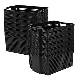 Eagrye Set of 12 Black Plastic Storage Basket for Pantry Organizing, Plastic Stackable Storage Basket for Shelf