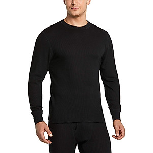 CQR Men's Thermal Underwear Set, Midweight Waffle Knit Thermal Top and Bottom, Winter Cold Weather Long Johns with Fly, Outdoor Black, X-Large