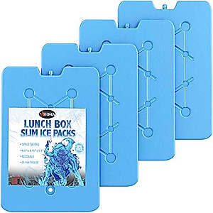 Kona Ice Packs for Lunch Bags - No Ice Required - Reusable Long Lasting (-5C) Small Thin Freezer Packs - Freezes in 25 Minutes (4)