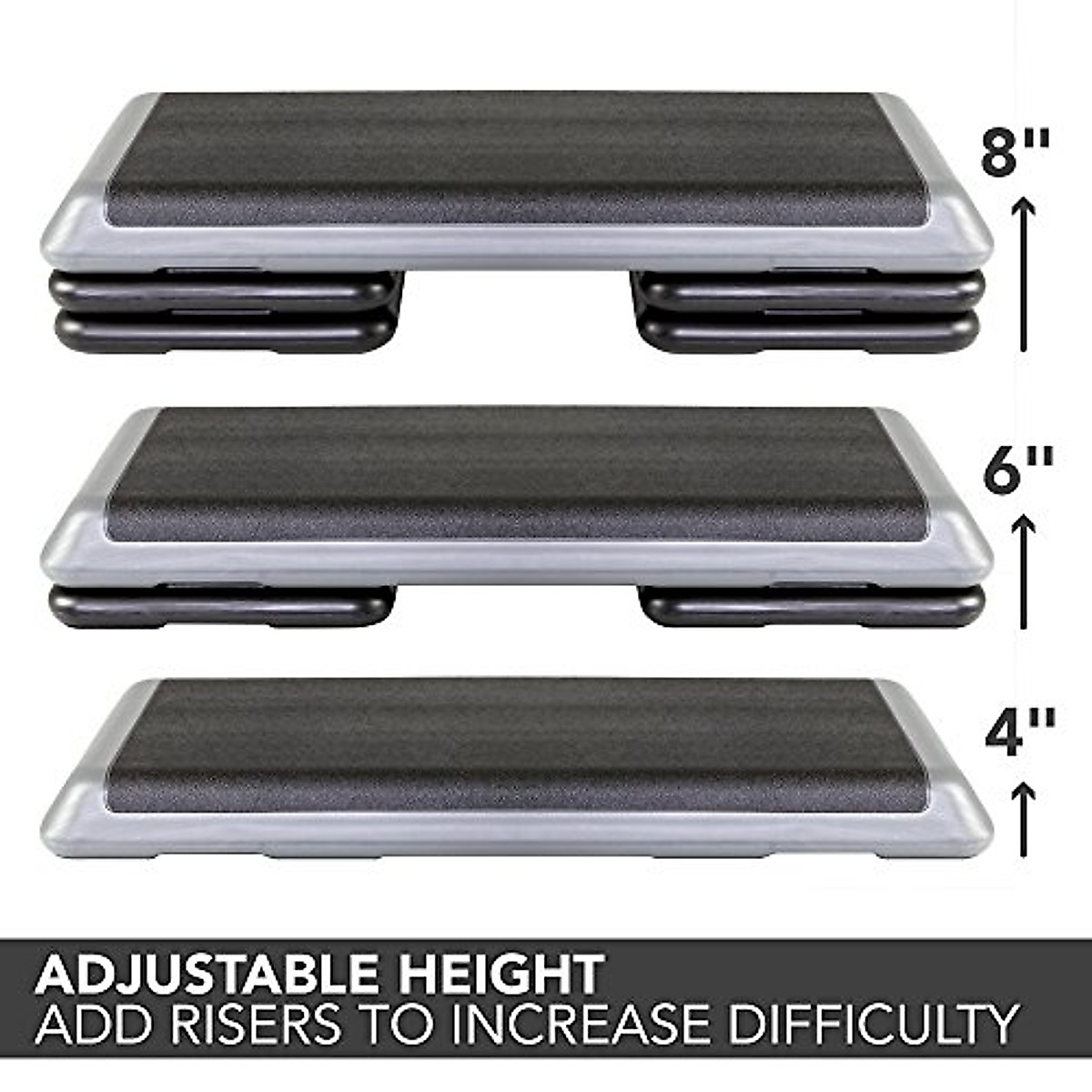The Step (Made in USA Original Aerobic Platform for Total Body Fitness – Health Club 4 Risers Grey