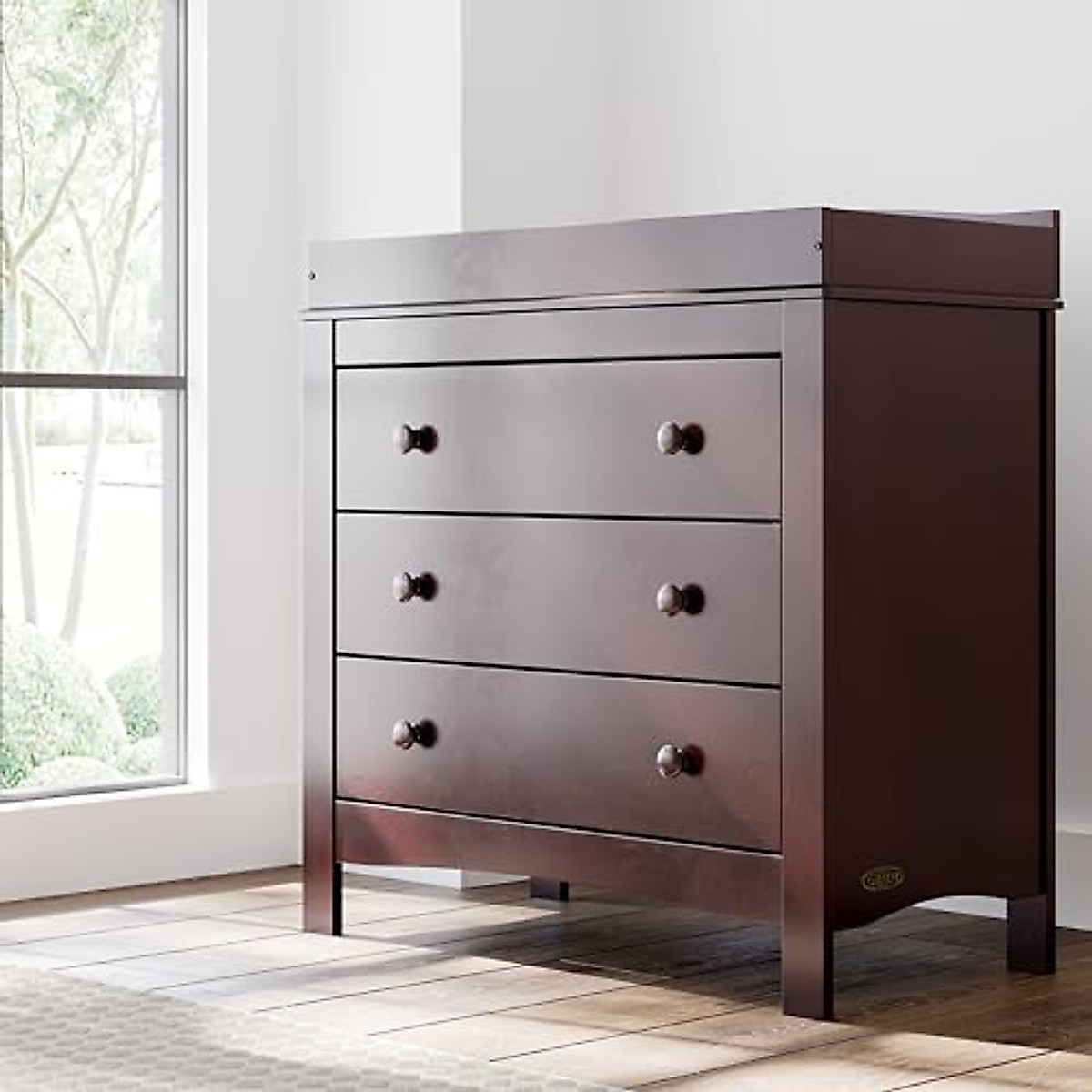 Graco Noah 3 Drawer Chest with Changing Topper (Espresso) – GREENGUARD Gold Certified, Baby Dresser With Changing Table Top, Dresser for Nursery, 3 Drawer Kids Dresser