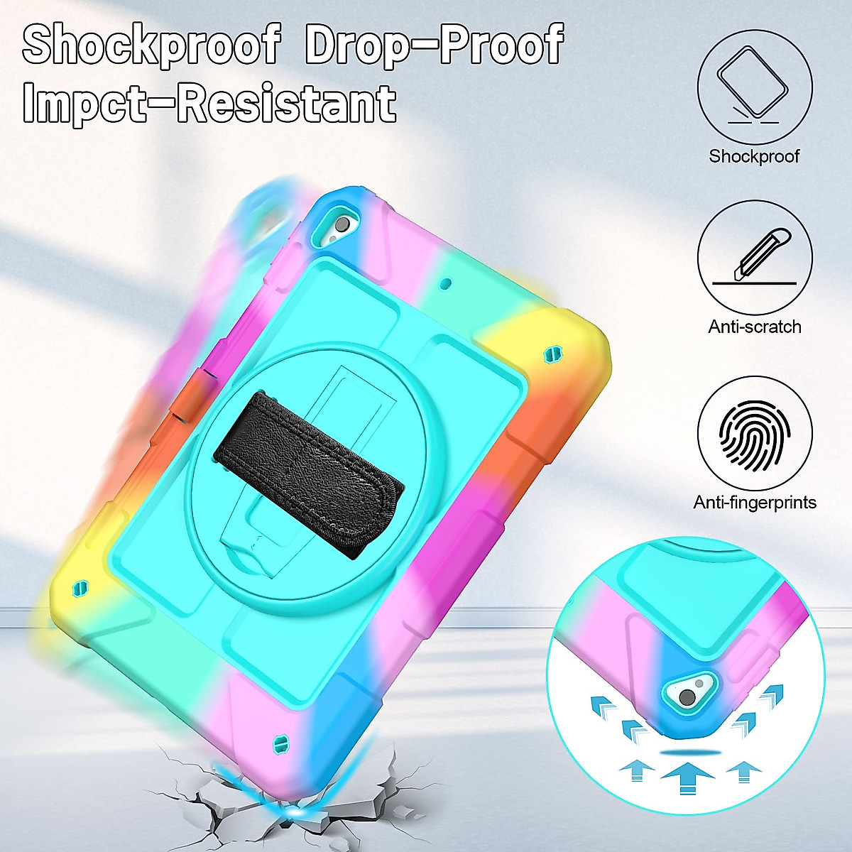 LTROP Protective Cover Case for iPad 6th/ 5th Generation & iPad Air 2 Case, iPad 9.7 Inch Case with Shoulder Strap Pen Holder Swivel Stand, Aqua Teal