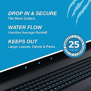 Raptor Gutter Guard – 48 FT. (Nominal) Black All-Aluminum Gutter Guard Kit with Screws Included. Fits 6 in. Gutters. DIY-Friendly. (6 in. x 47.625 in.)