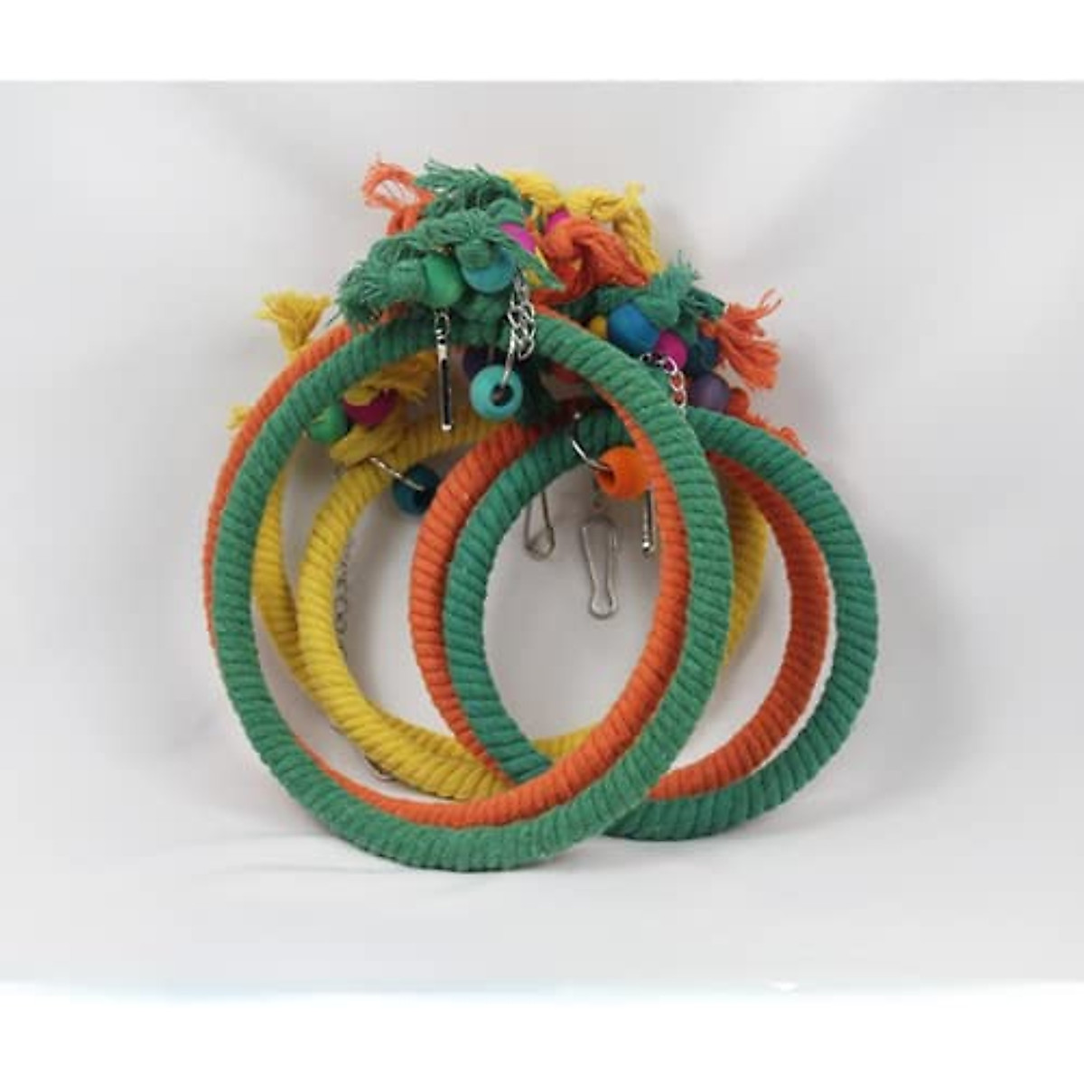 Barn Eleven Bird Swing, Cage Hanging Toys Cotton Rope Swing Bite Resistance Perches Toy Parrot Toy Boredom Breaker for Budgie, Cockatiels, Conures, Finches, Small Parakeets (Large,Pink)