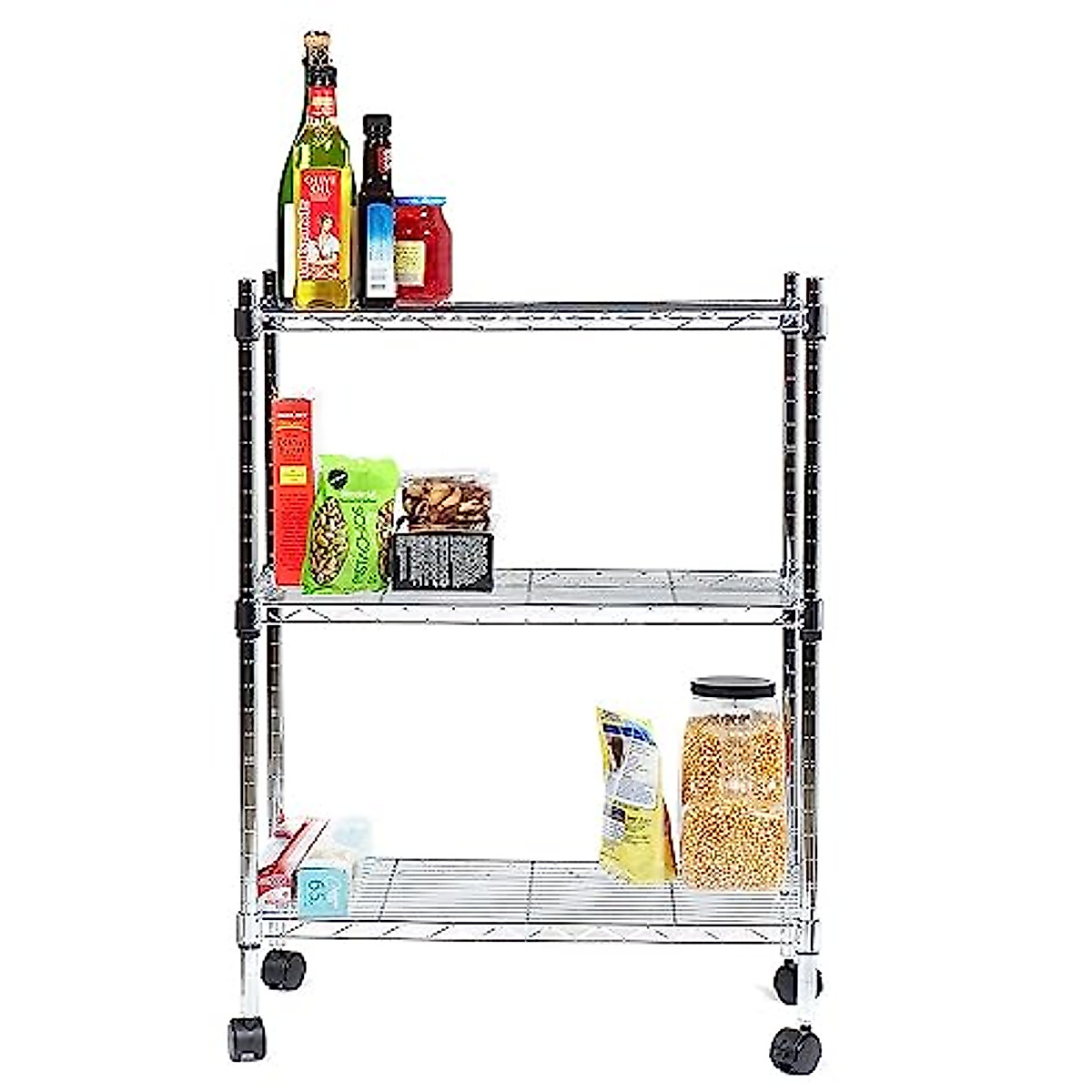 Home Basics Steel Wire Shelf | Heavy Duty | Open Design | Easy To Assemble | (Chrome, 3 Tier | 23.62" x 13.77" x 31.88")