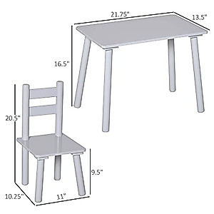 Qaba Kids Wooden Table and Chair Set, Play Activity Table for Arts, Crafts, Dinning, and Reading for Toddlers Age 2 to 5, Grey